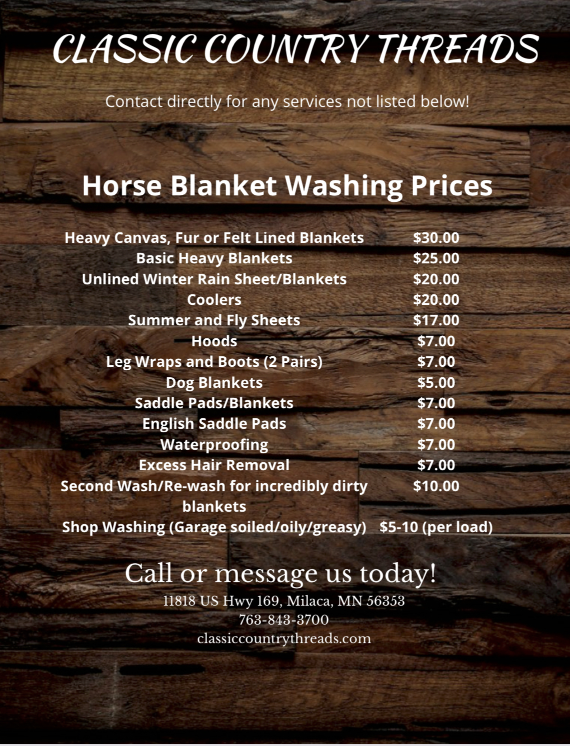 Prices – Classic Country Threads